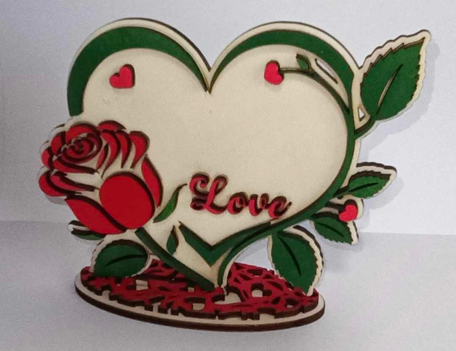 DIGITAL FILE, Double-layered Heart With a Rose on a Base. Blank Space ...