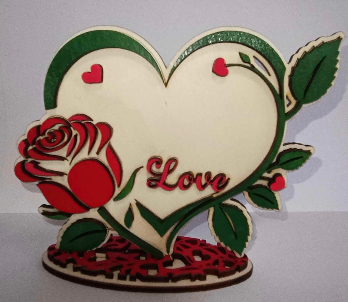 DIGITAL FILE, Double-layered Heart With a Rose on a Base. Blank Space ...