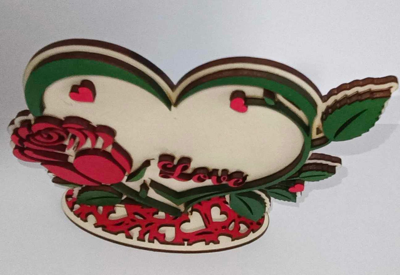 DIGITAL FILE, Double-layered Heart With a Rose on a Base. Blank Space ...