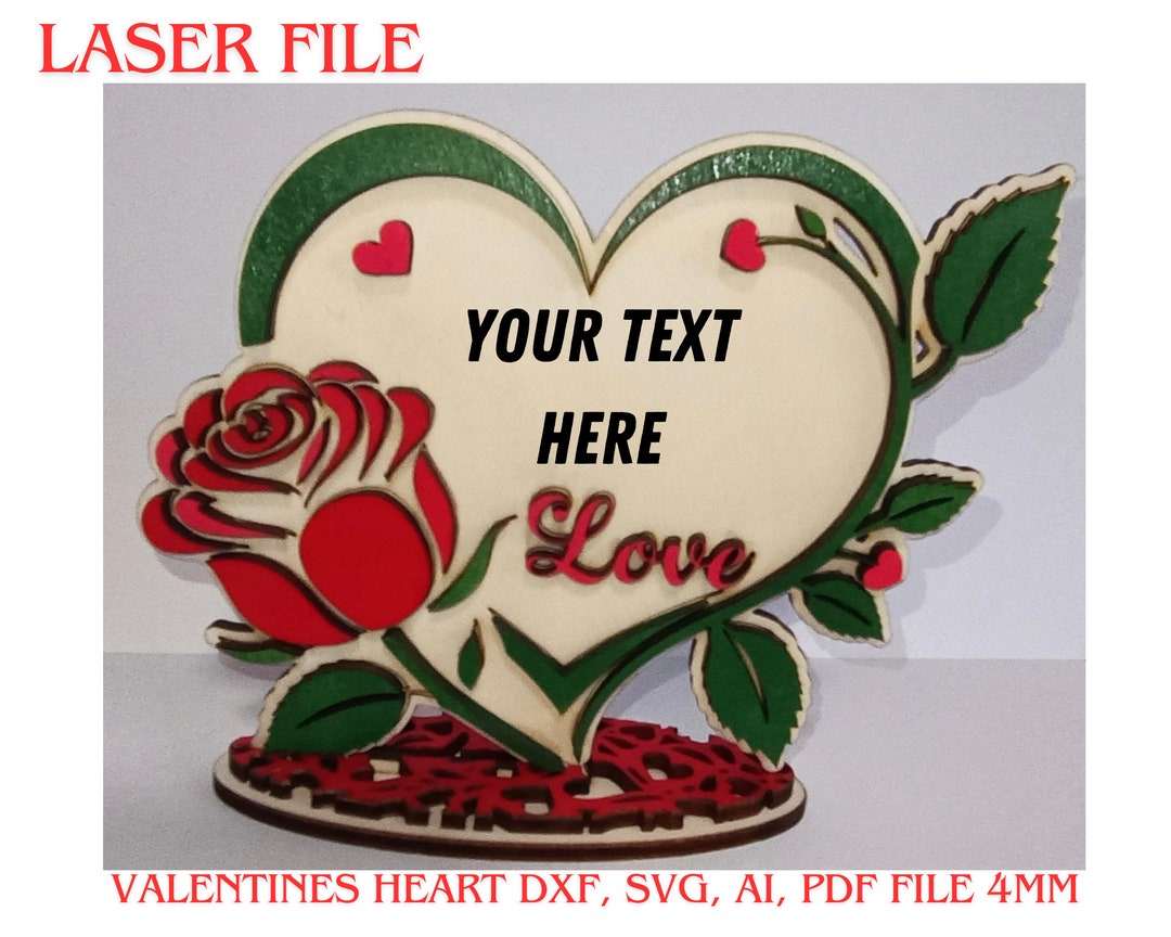 DIGITAL FILE, Double-layered Heart With a Rose on a Base. Blank Space ...