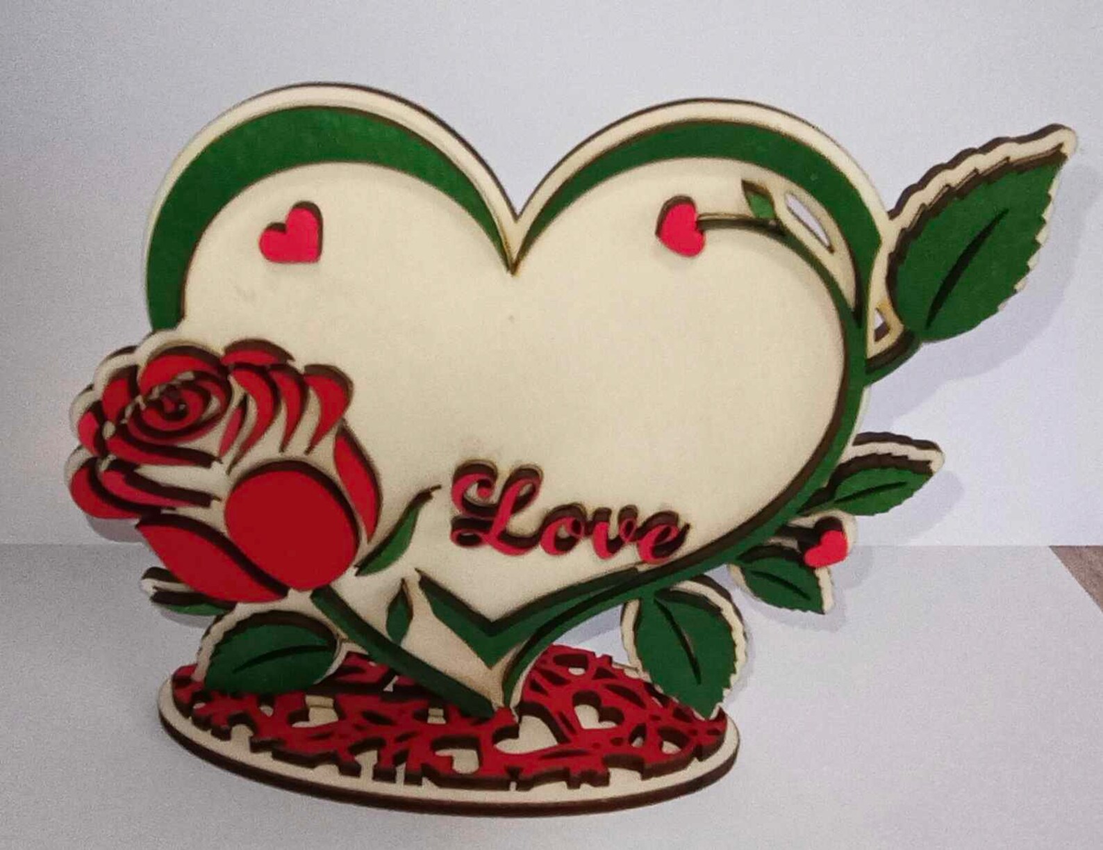 DIGITAL FILE, Double-layered Heart With a Rose on a Base. Blank Space ...