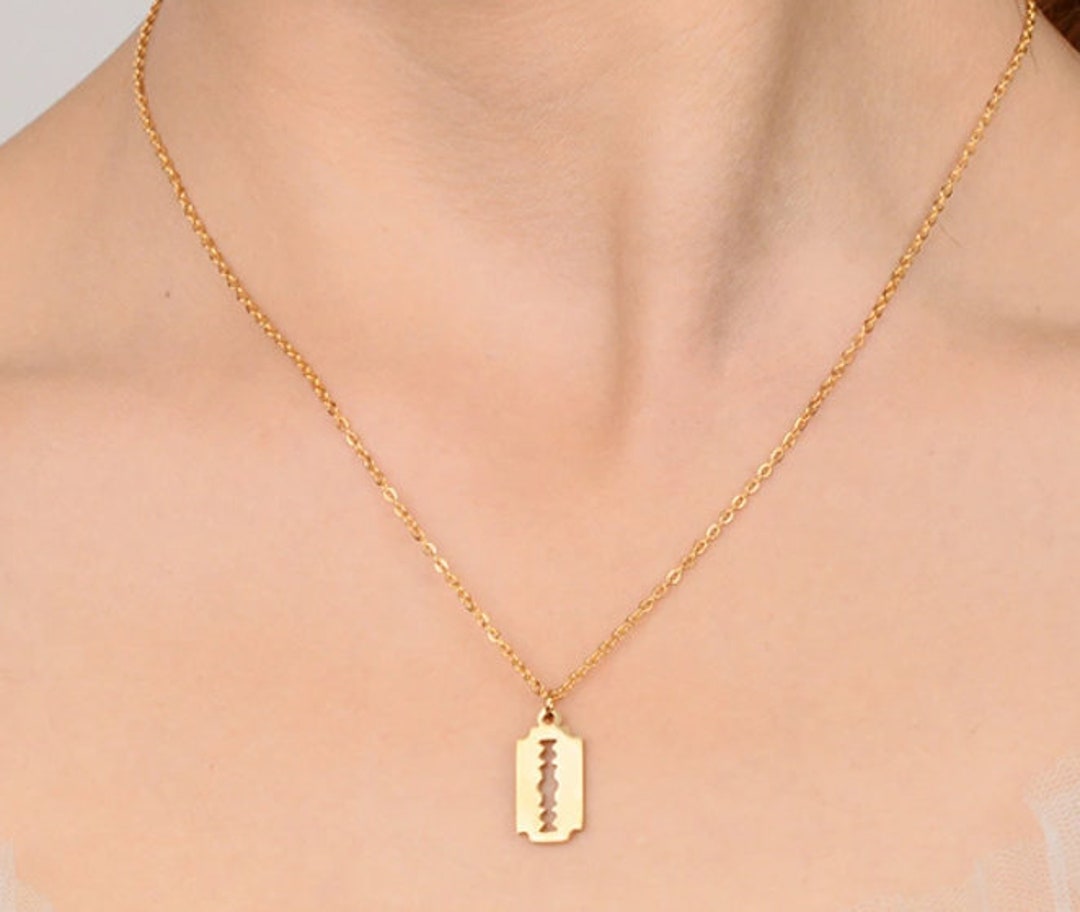 Razor Blade Silver Gold-rose Gold Stainless Steel Pendant Necklace ...