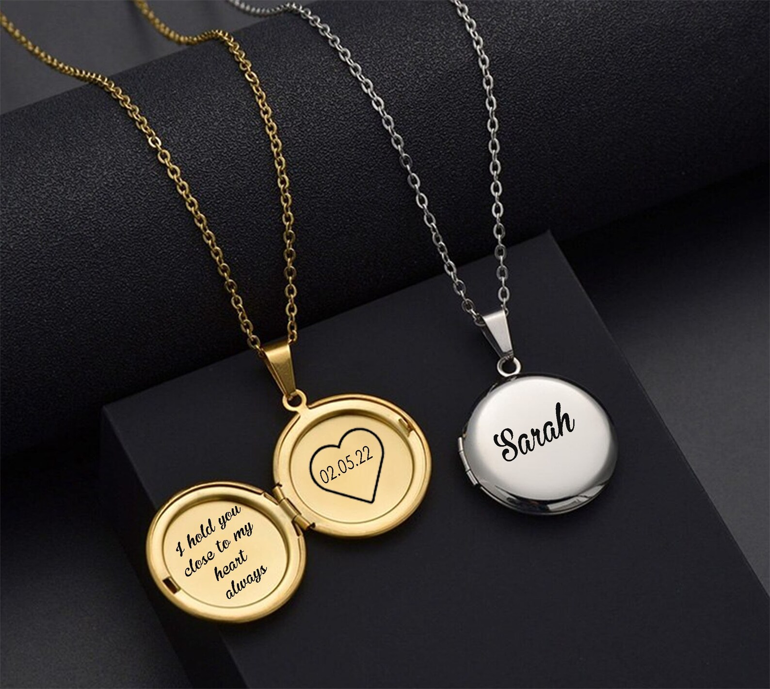 Custom Engraved Locket Round Locket Necklace-stainless Steel - Etsy