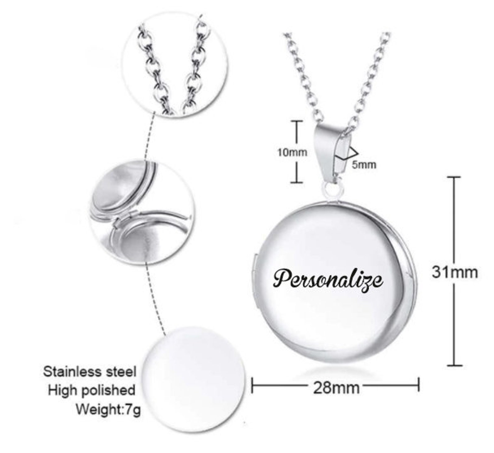 Custom Engraved Locket Round Locket Necklace-stainless Steel - Etsy