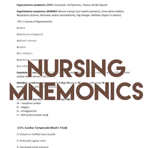Nursing Mnemonics - Etsy