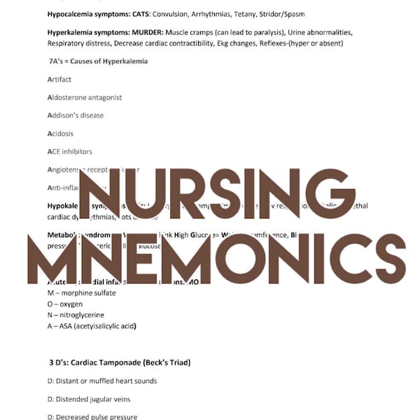 Nursing Mnemonics - Etsy