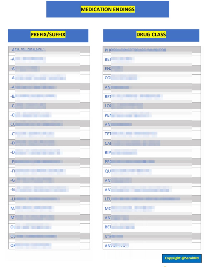 Medication Endings -with Examples and Drug Class - Etsy