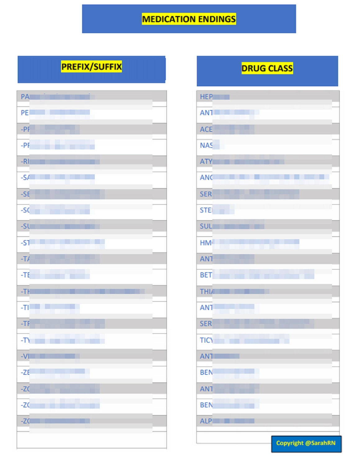Medication Endings -with Examples and Drug Class - Etsy