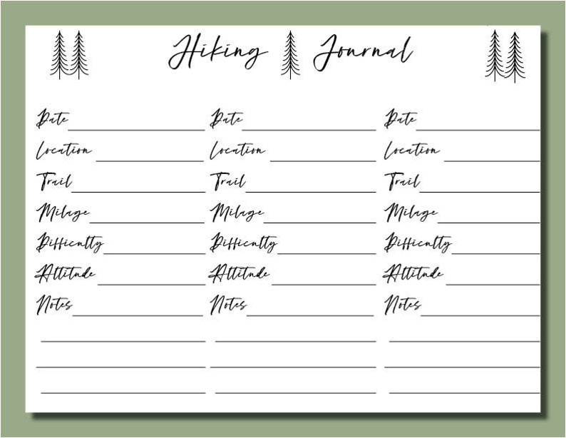 Hiking Journal Printable Digital Download - Etsy