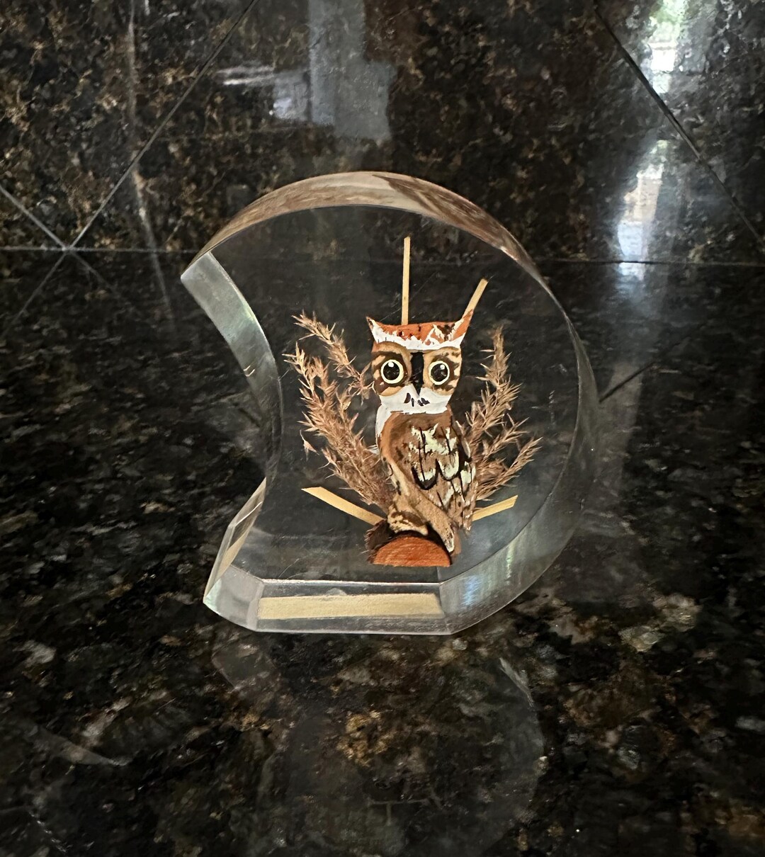 Crescent Moon-shaped Lucite Paperweight With Wood-carved Owl - Canada ...