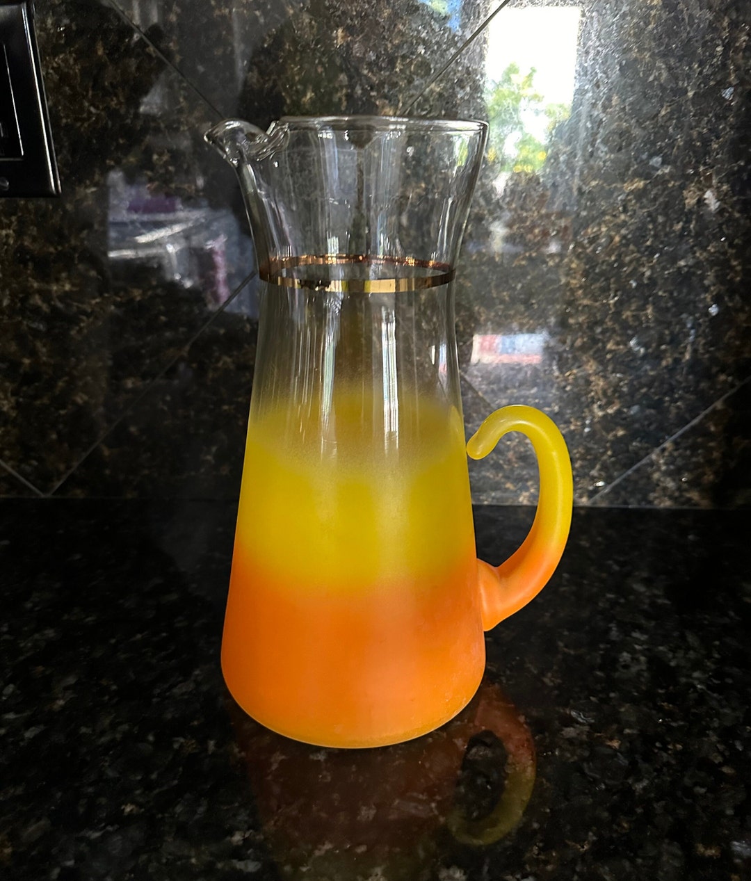 Large Blendo Orange to Yellow Ombre Pitcher With Gold Band 2 Quart USA ...