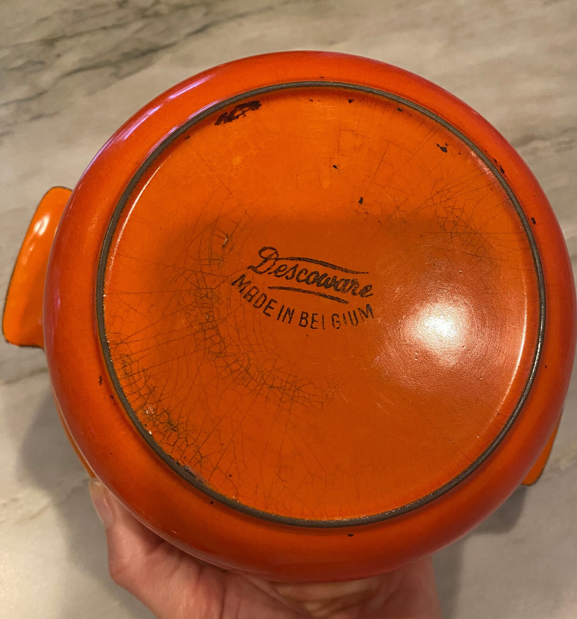 Vintage Descoware Orange Flame Enameled Cast Iron Small Dutch Oven ...