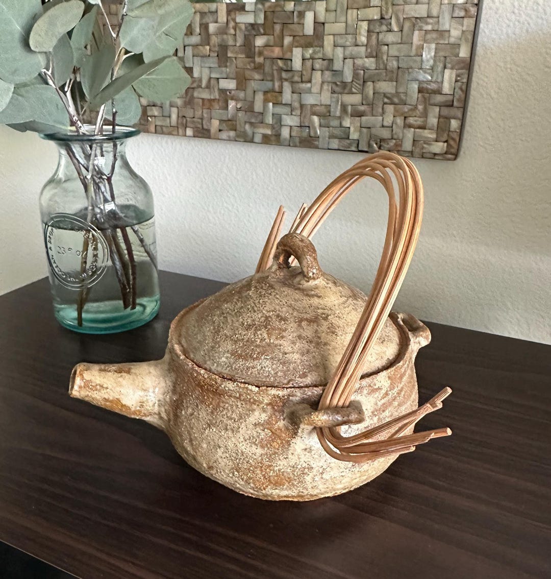 Mid-century Pottery Teapot With Rattan Handle Signed Eric Jones - Etsy