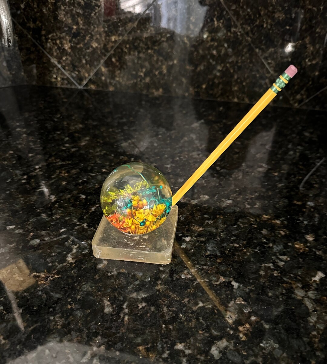 Retro New Designs Inc. Lucite Paperweight and Pencil Holder With Straw ...