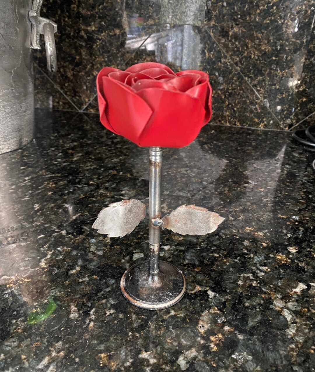 Brutalist Metal Red Rose on Recycled Tool Stand - Etsy
