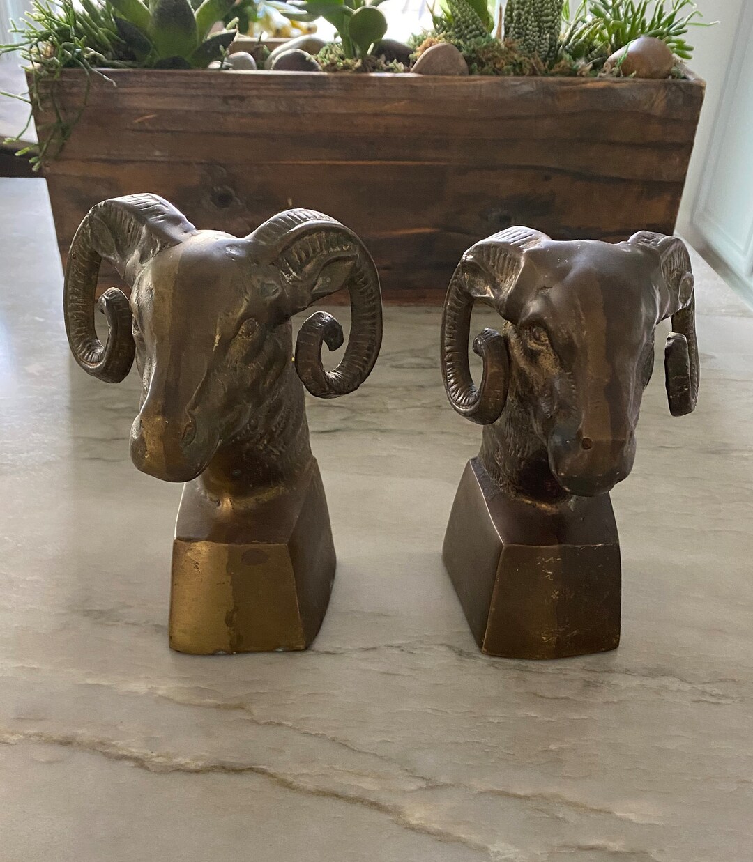 Andrea by Sadek Brass Ram Head Bookends set of 2 Korea - Etsy