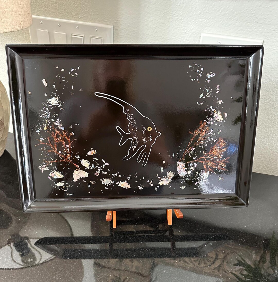 Couroc of Monterey Black Tray With Abalone Fish Design - California - Etsy