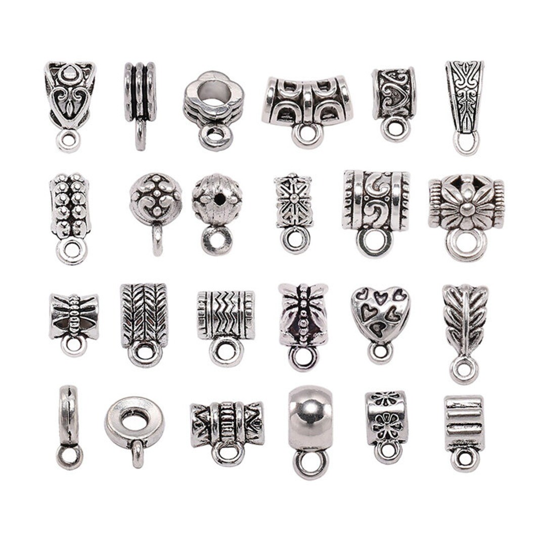 20pcs/lot Antique Silver Clip Bail Beads Pendant Clasp Necklace ...
