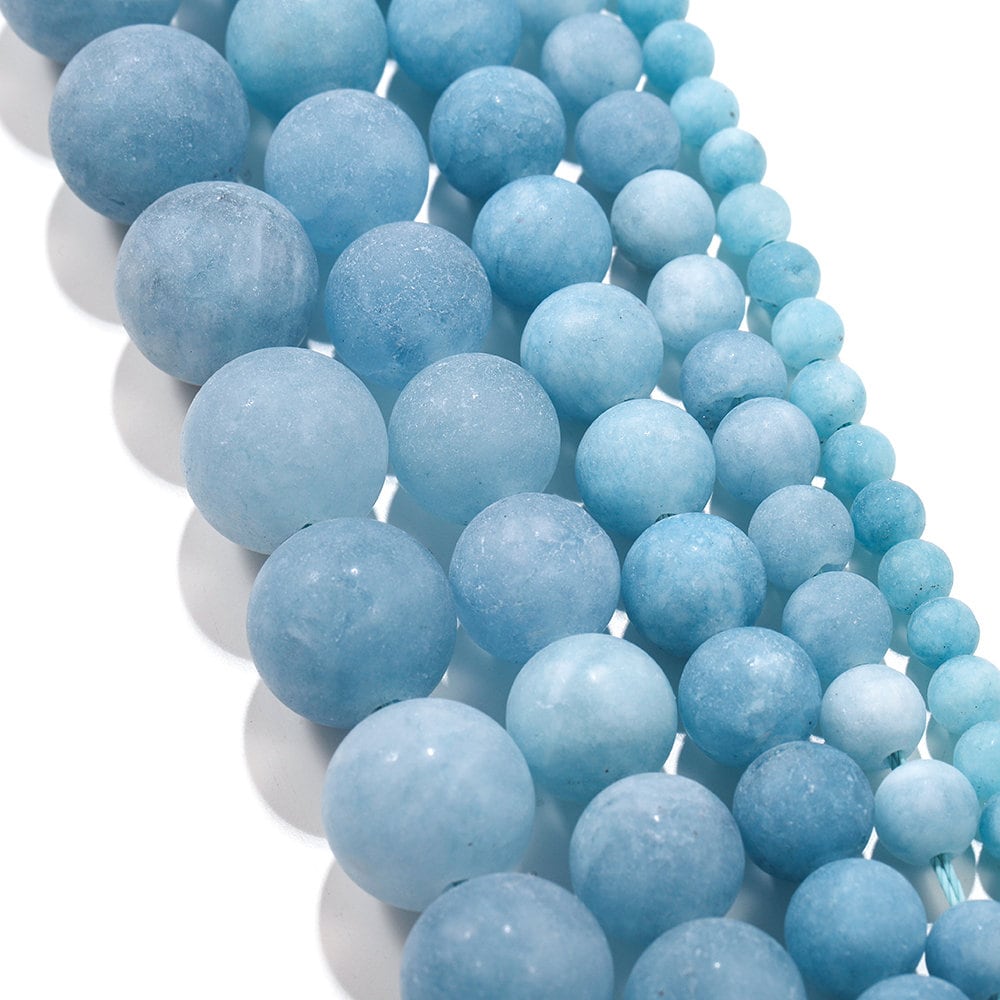 1strand/lot 4/6/8/10mm Matte Blue Chalcedony Stone Aquamarin - Etsy