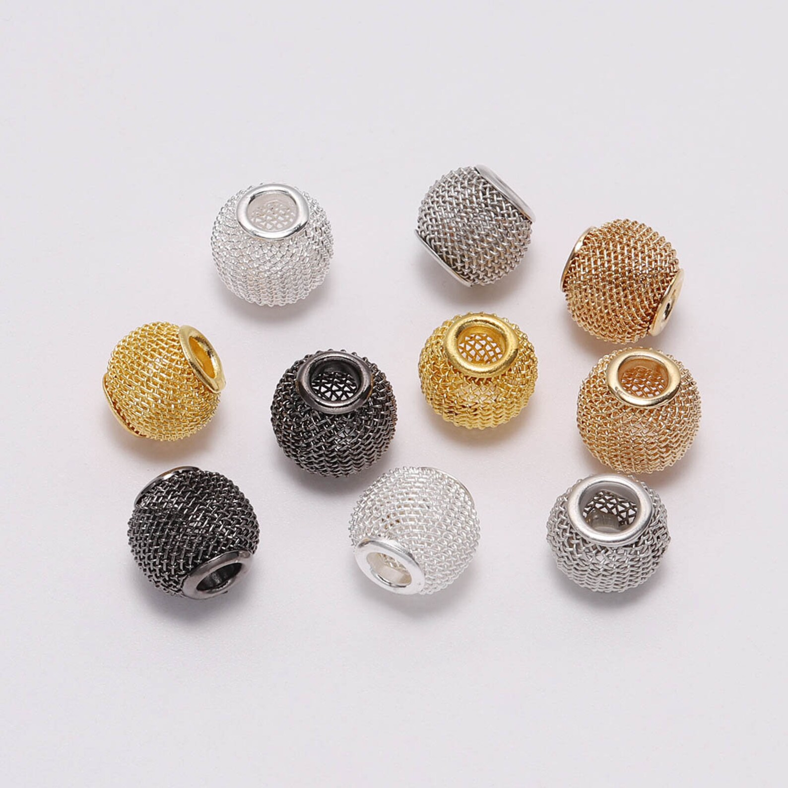 10pcs/lot 1012mm Metal Mesh Bead Silver Big Large Hole Spacer - Etsy