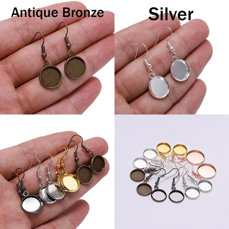 10pcs 10-25mm Tray Bezel Cabochon Earring Hook Blank Setting | Etsy