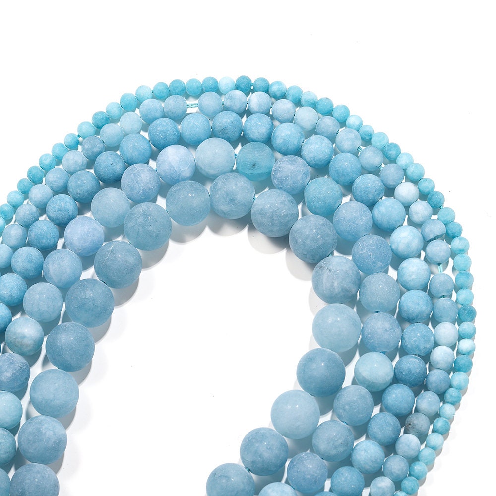 1strand/lot 4/6/8/10mm Matte Blue Chalcedony Stone Aquamarin - Etsy