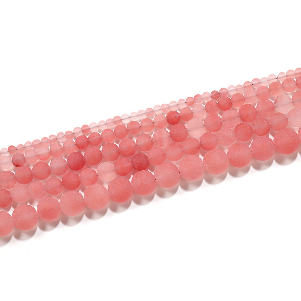 1strand Natural Stone Dull Polish Matte Watermelon Red | Etsy