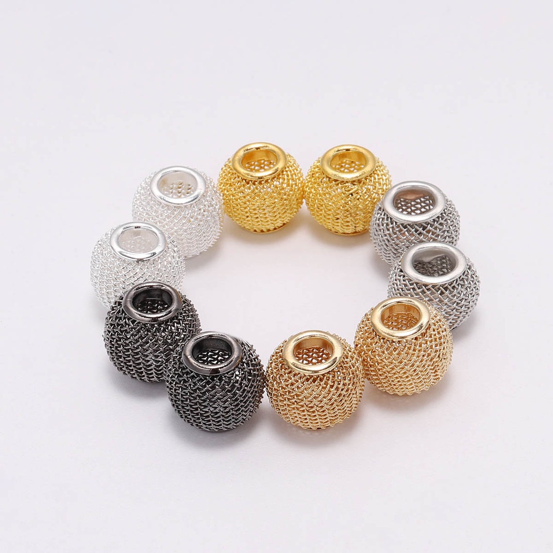 10pcs/lot 1012mm Metal Mesh Bead Silver Big Large Hole Spacer | Etsy