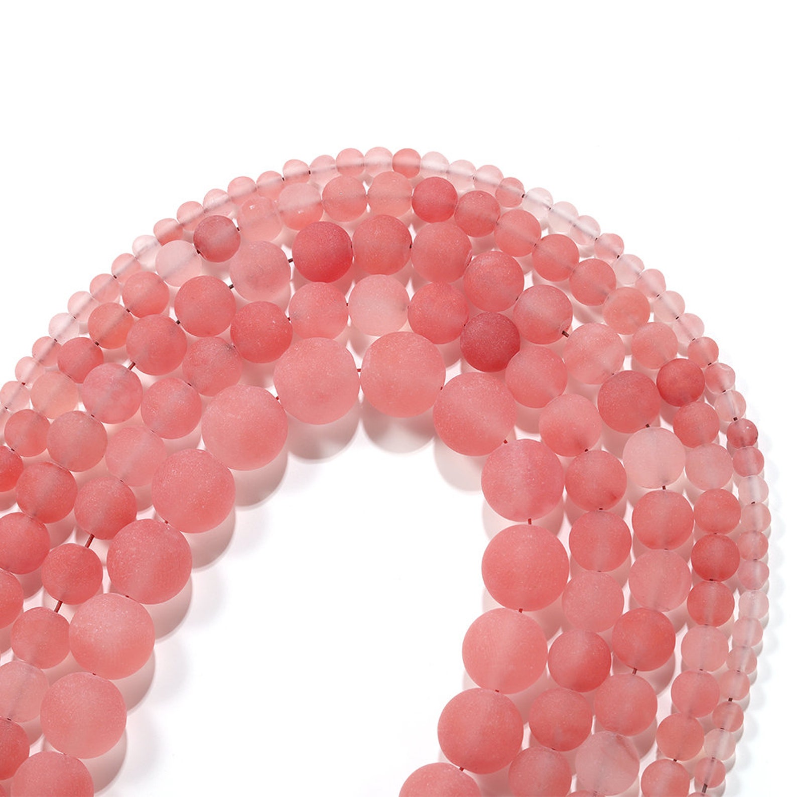 1strand Natural Stone Dull Polish Matte Watermelon Red | Etsy