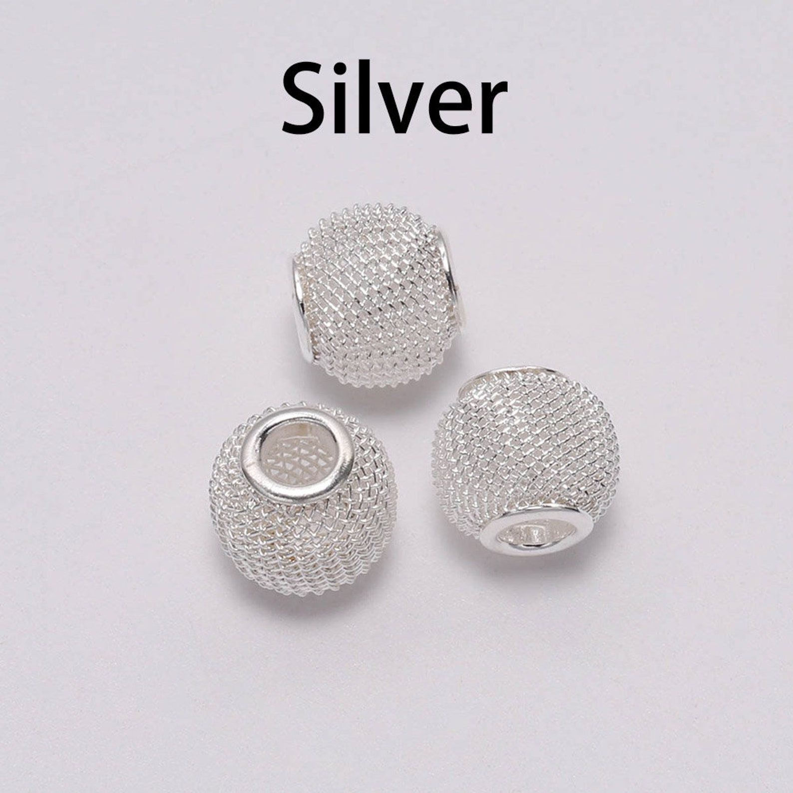 10pcs/lot 1012mm Metal Mesh Bead Silver Big Large Hole Spacer - Etsy
