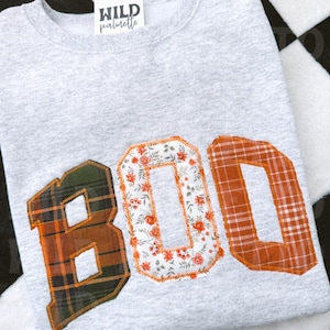 Boo Embroidered Applique Halloween Sweatshirt, Spooky Season Crewneck ...