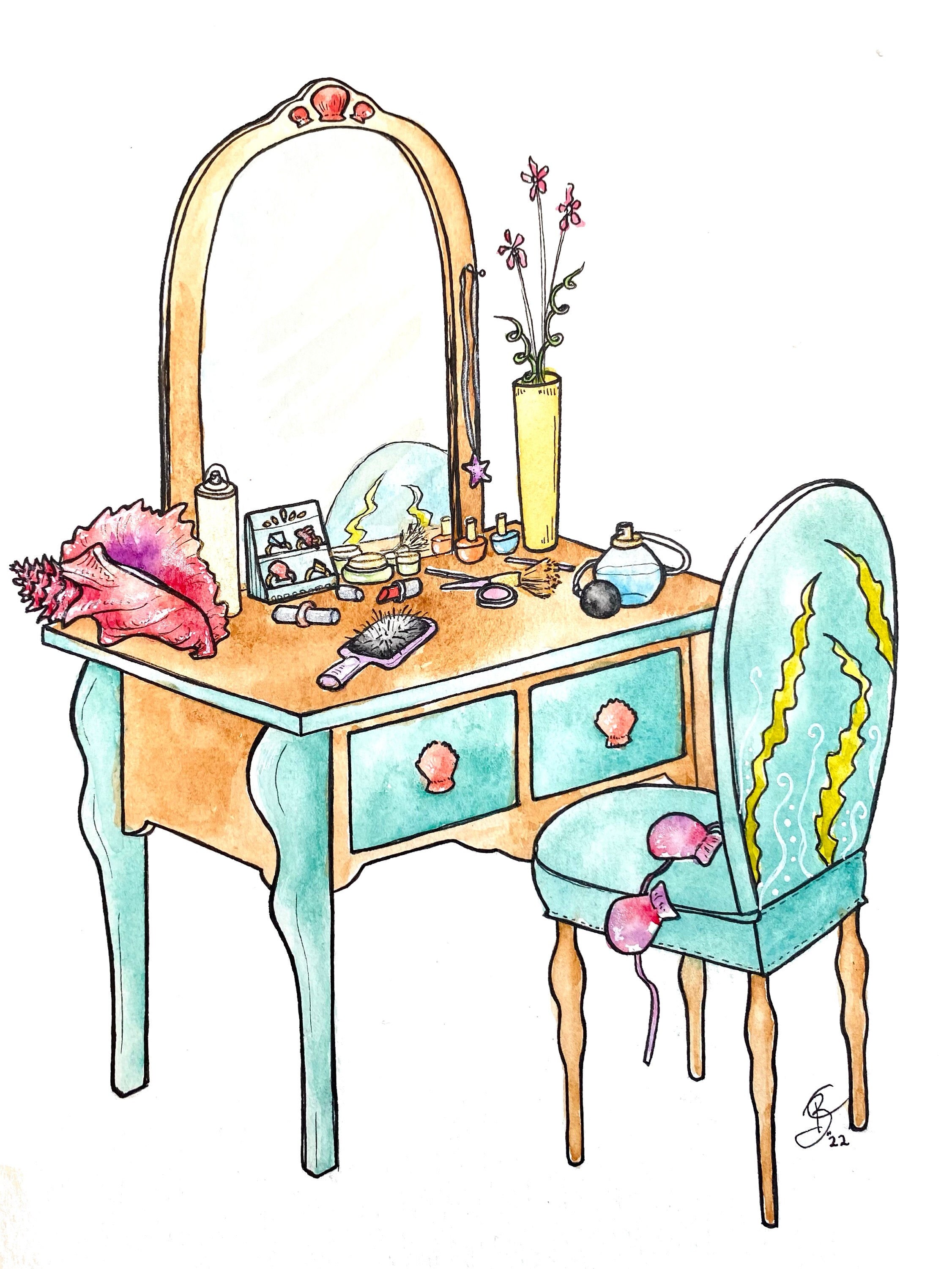 Mermaid Vanity Table Art Poster Print - Etsy