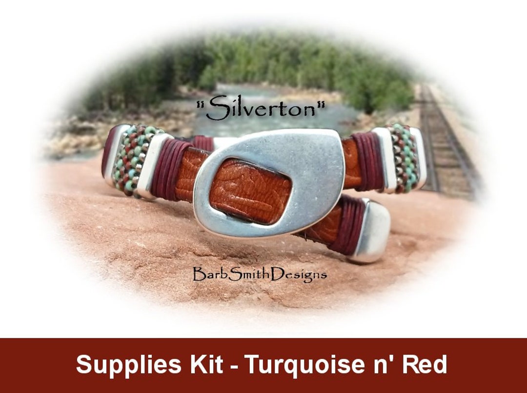 Supplies Kit -"silverton" Beaded Leather Bracelet-slant Buckle-10mm ...