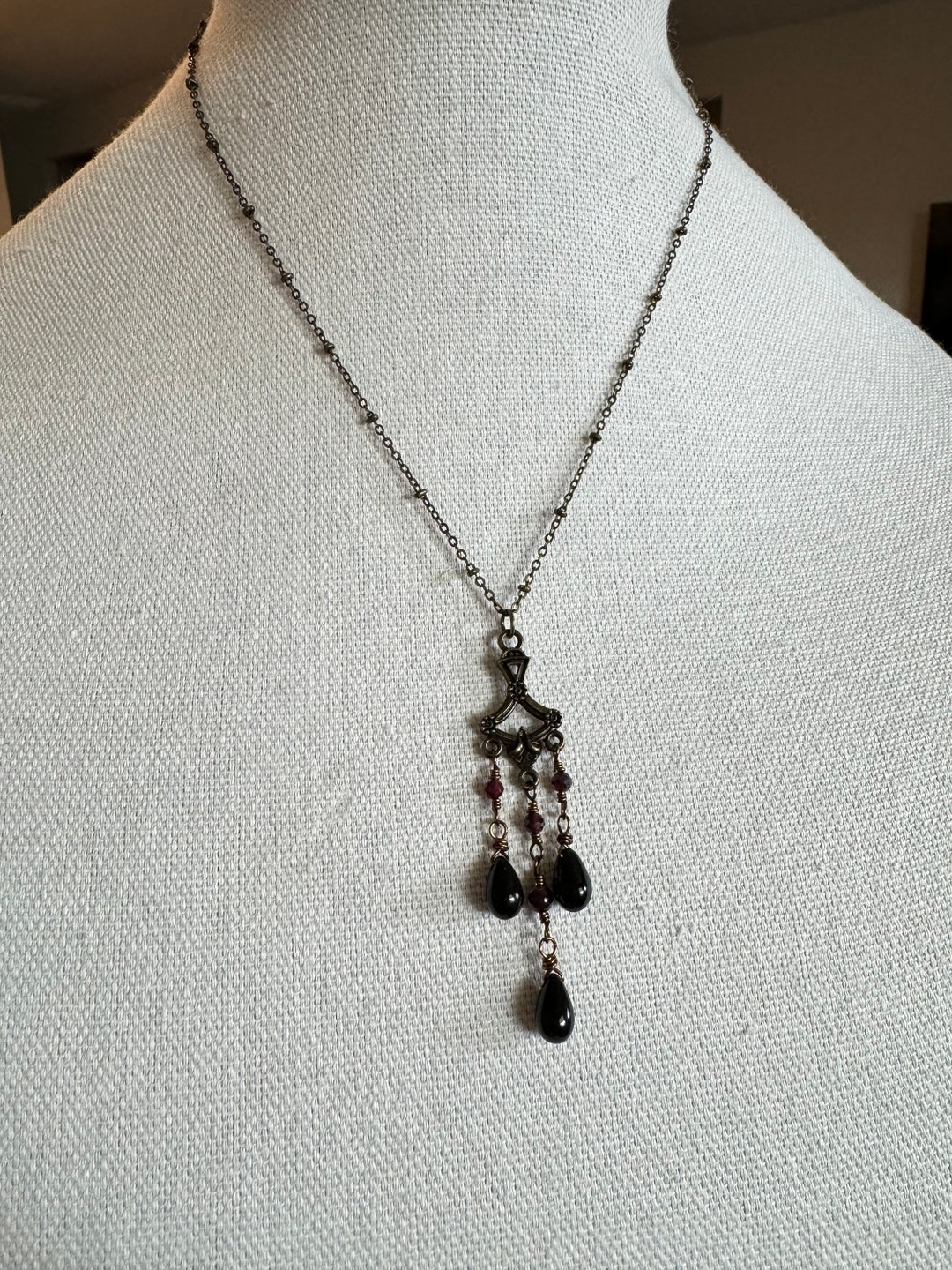 Gothic Necklace, Minimalist Goth, Fairycore Jewelry, Black Onyx, Garnet ...