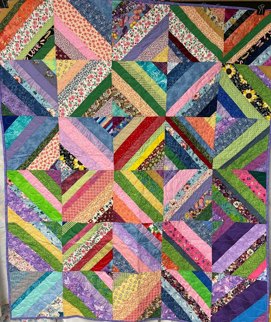 Scrappy, String- Pieced, Throw Quilt - Etsy