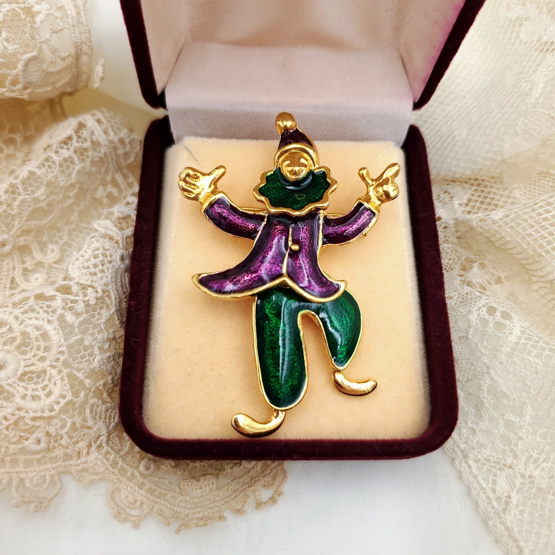 Articulated Clown Hard Enamel Pin, Cute Holiday Shawl Scarf Brooch ...