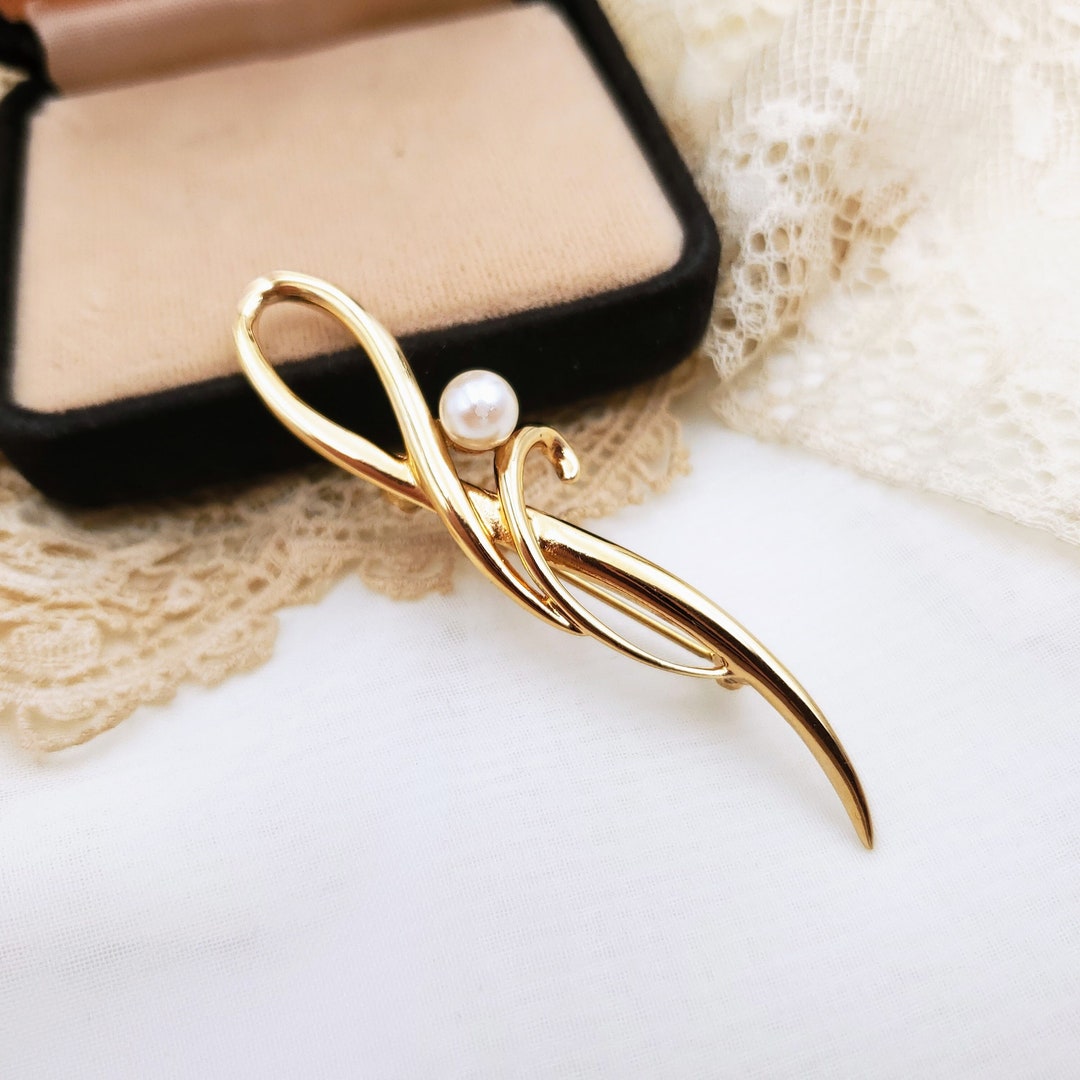 Vintage Krementz Minimalist Preppy Gold Tone Brooch With Faux - Etsy