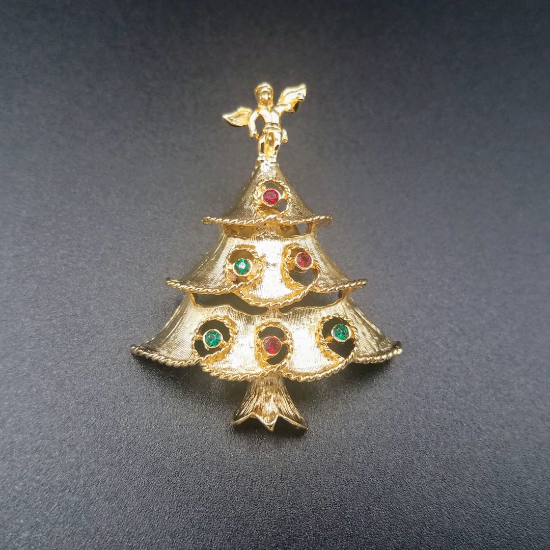 Christmas Tree Angel Vintage Pin, Ballou Reg D Gold Tone Jewelry With ...
