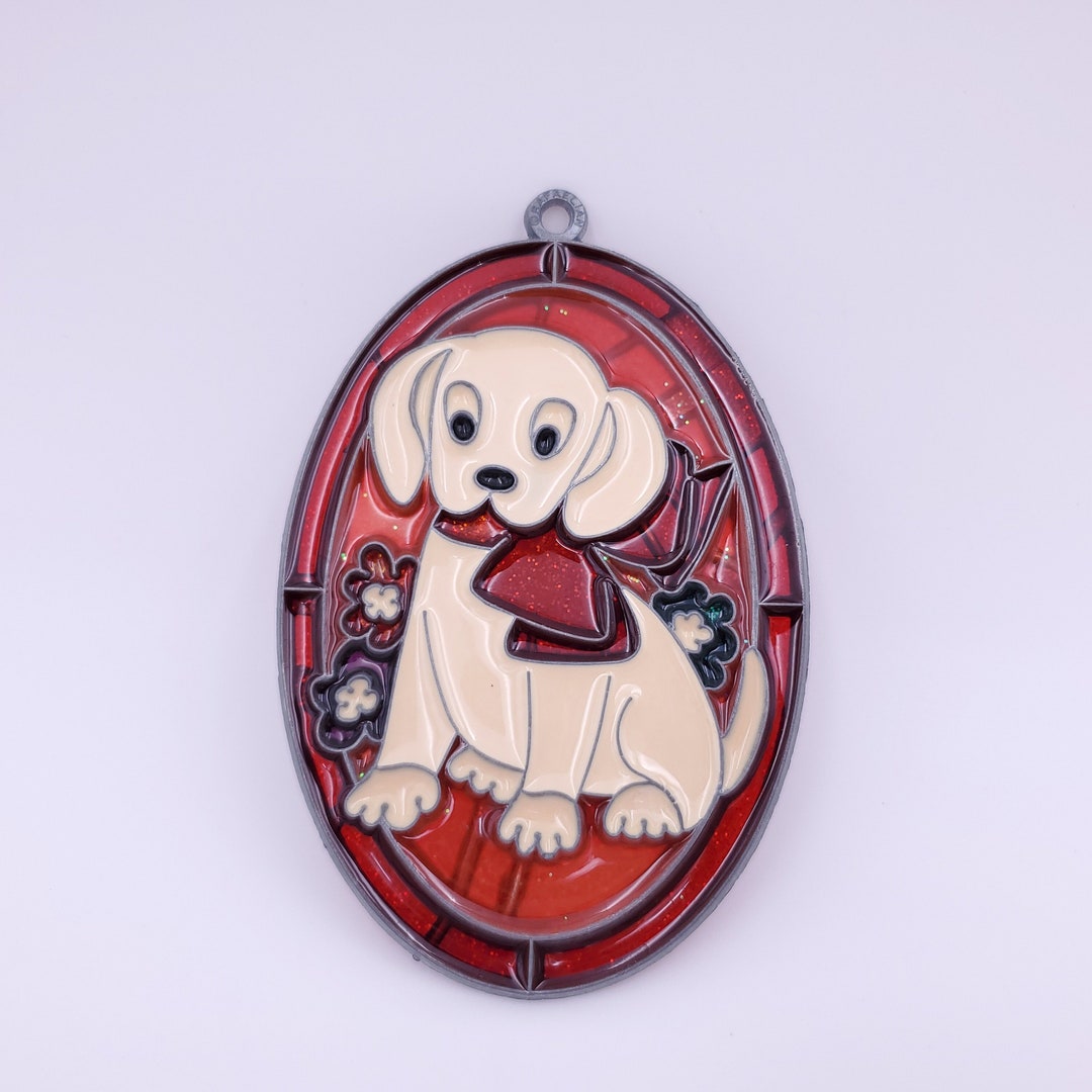 Vintage Dog Suncatcher by Rafaelian, Faux Stain Glass Window Hanging ...