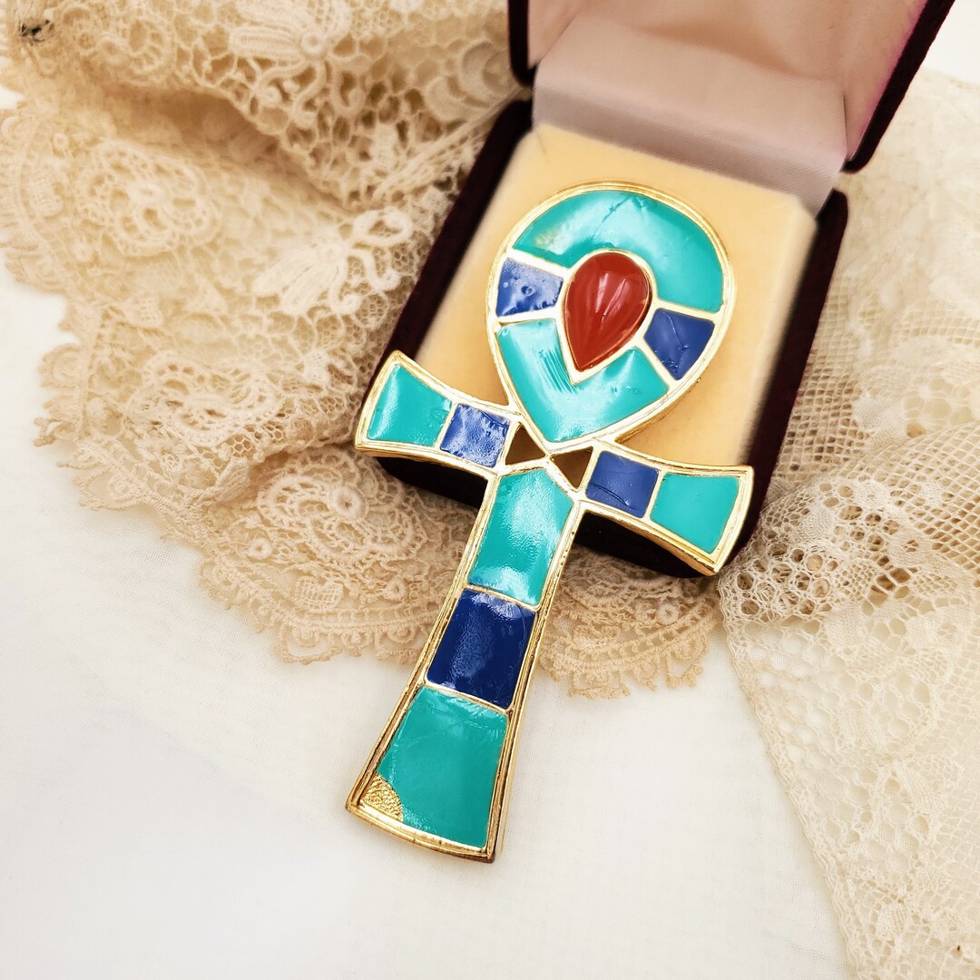 Vintage Hattie Carnegie Ankh Cross Brooch Pendant, Egyptian Revival ...