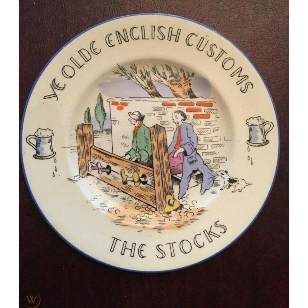 Antique Ye Olde English Customs Plate the Stocks Staffordshire ENGLAND ...