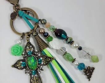 Rhinestone Cross Keychain - Etsy