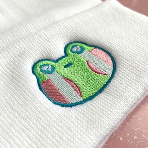 Frog Emoji Embroidered Beanie, Adult Unisex, Cuffed Knit Beanies ...