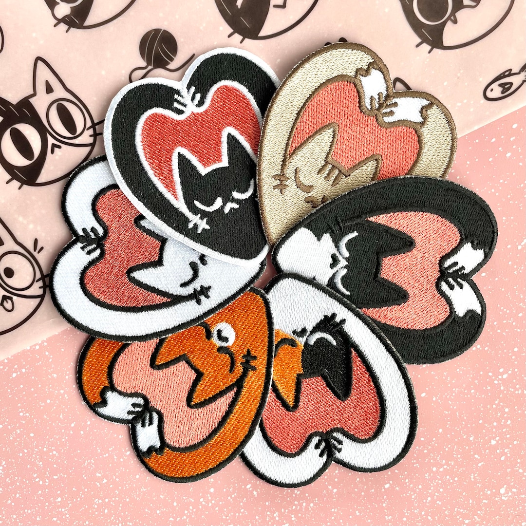 Heart Symbol Cat Iron on Patch for Clothes, Backpacks, Hats, Bags, Etc ...