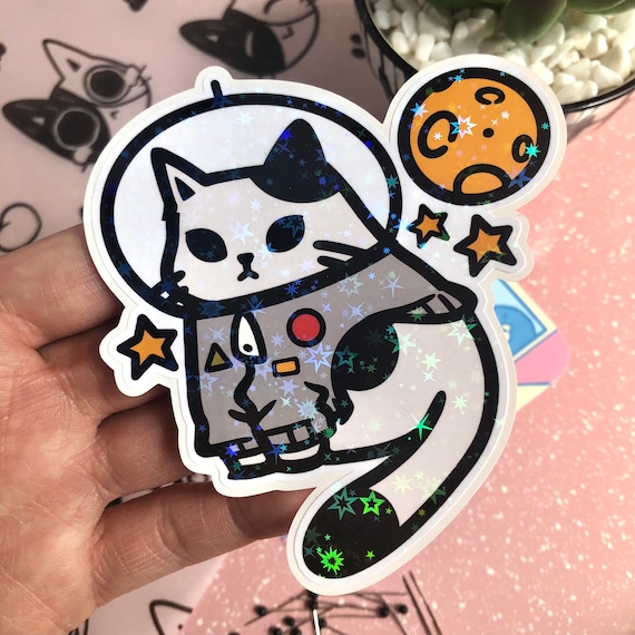 Astronaut Cat Sticker Holographic Star Sticker Journal | Etsy