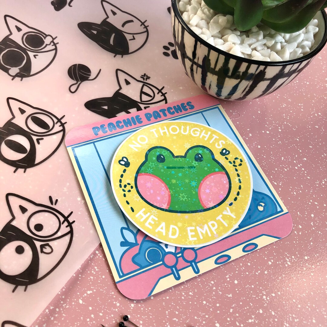 No Thoughts Head Empty, Cute Frog Holographic Sticker for Laptop ...