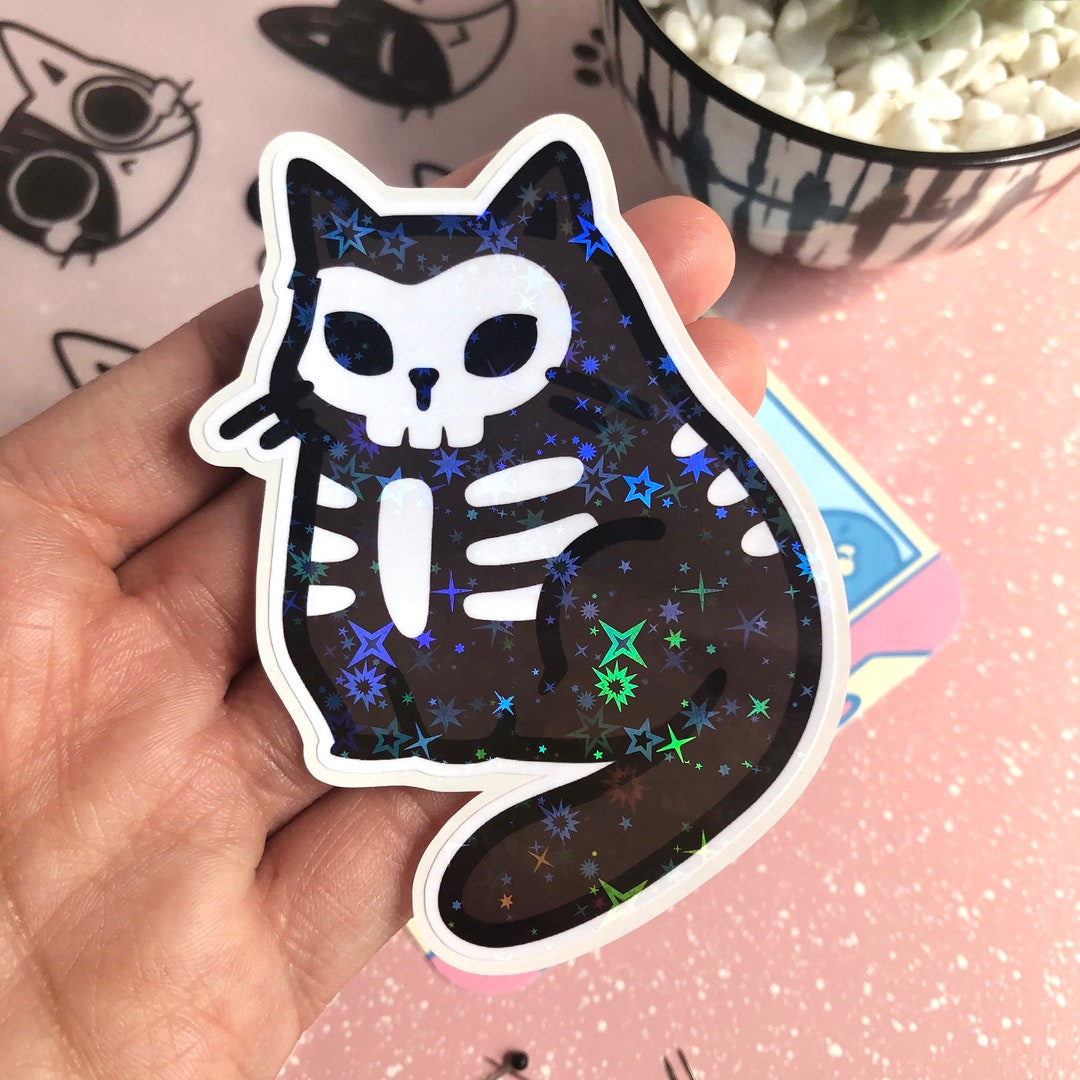 Skeleton Cat Holographic Sticker for Laptop, Journal, Etc. Star Holo ...