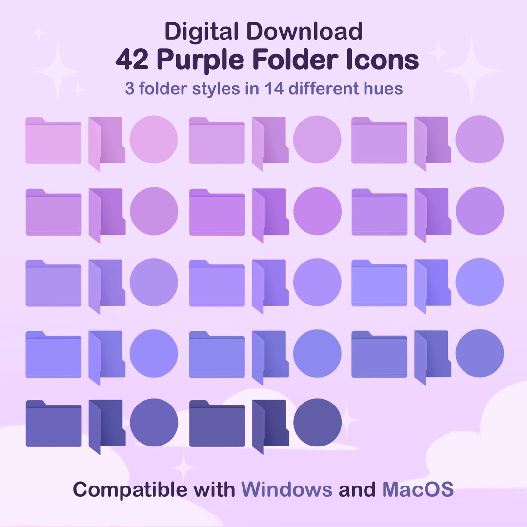 42 Purple Folder Icons for Mac & Windows. Pastel Desktop Icon Set for ...
