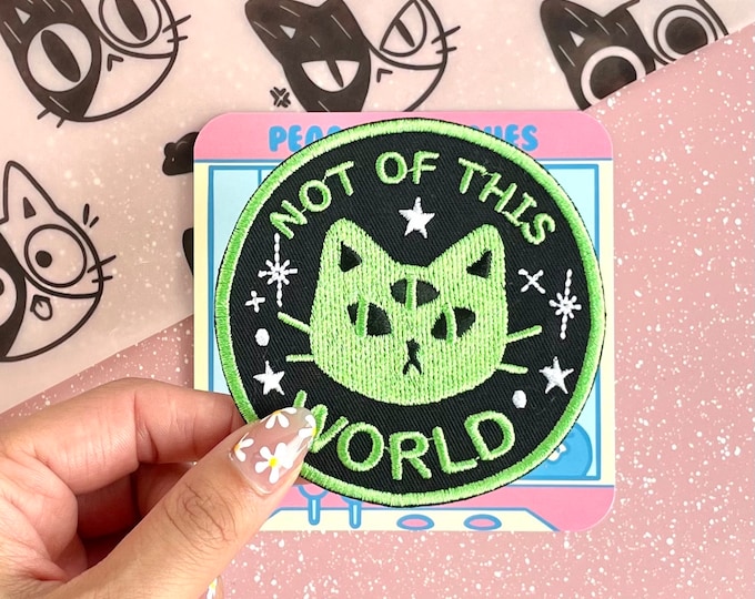 Not of This World, Alien Cat Iron on Patch for Clothes, Backpacks, Bags, Etc. Cute Galaxy ...
