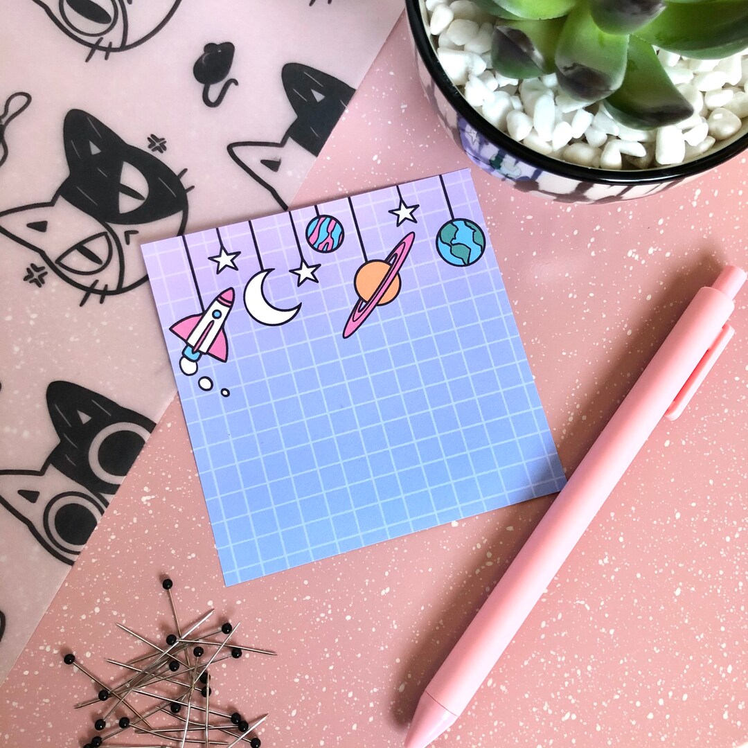 Space Grid Memo Pad, Handmade Stationery, Kawaii Paper Sheets, Journal ...
